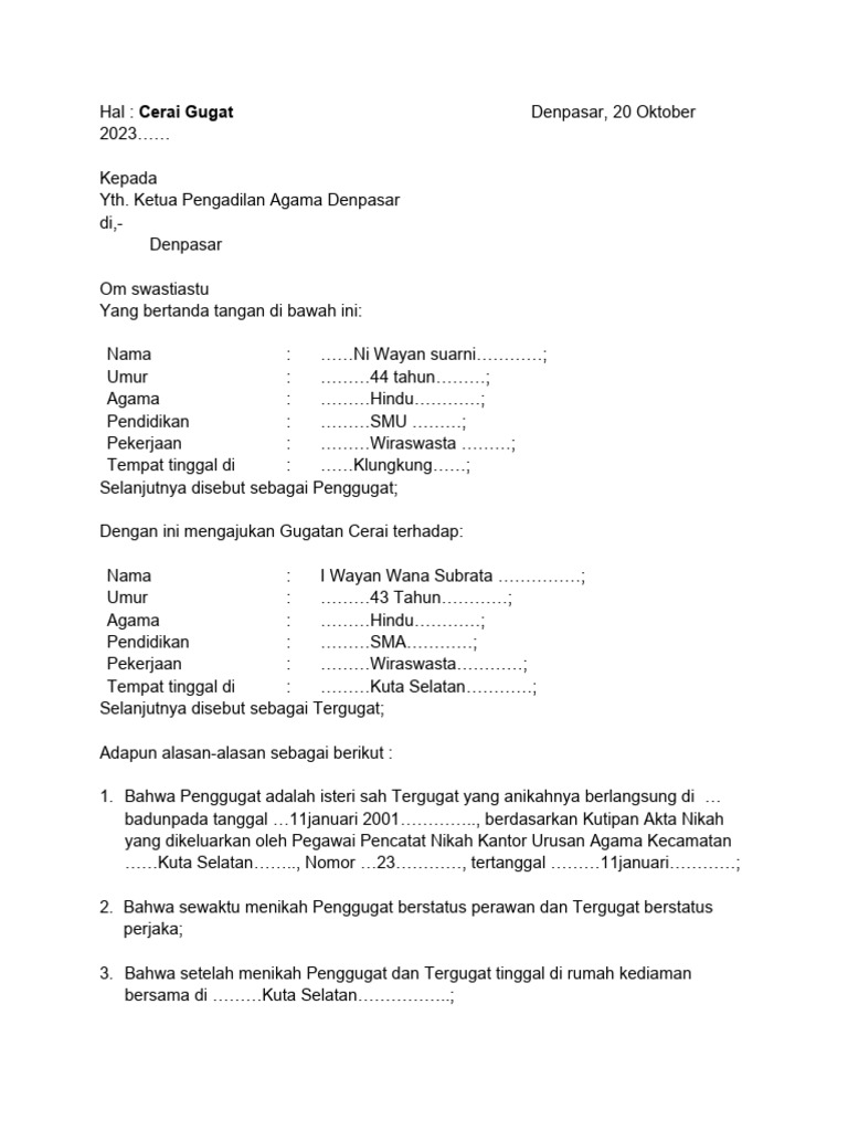 Cerai Gugat | PDF | Hukum
