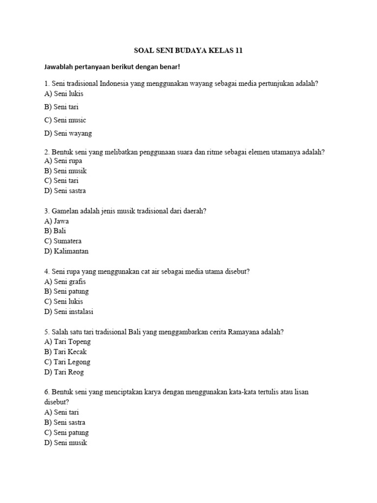 Soal Seni Budaya Kelas 11 | PDF