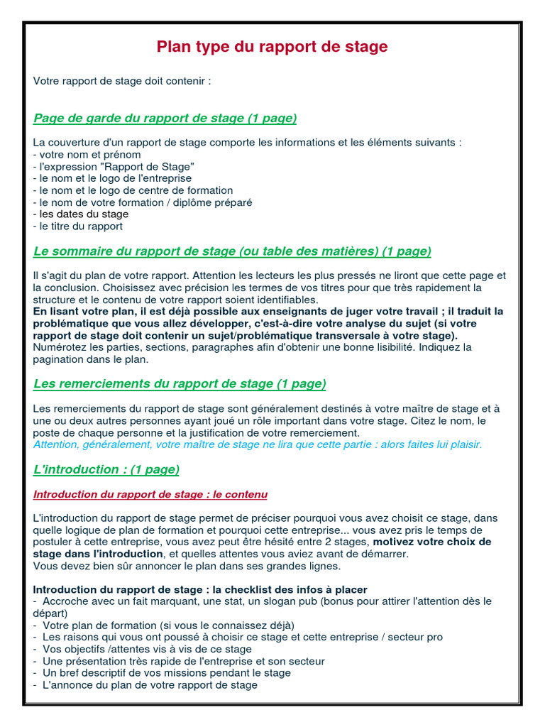 Plan Type Du Rapport de Stage | PDF