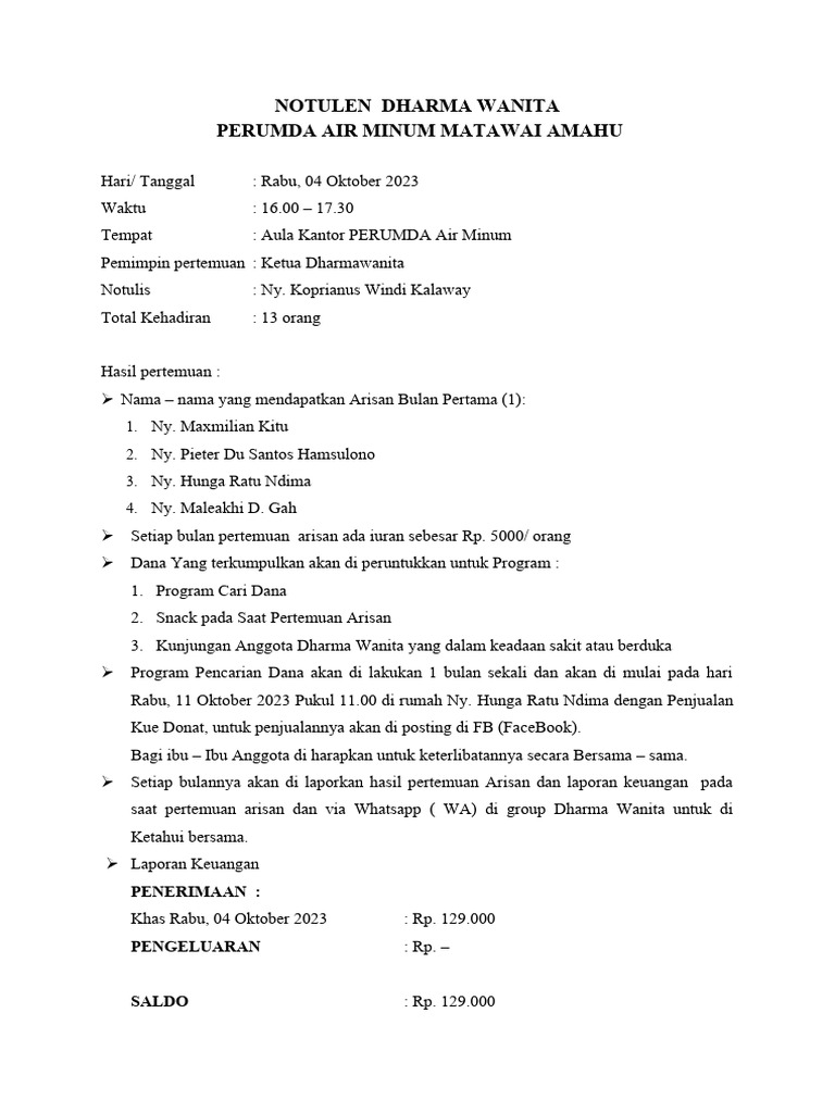 Notulen Dharma Wanita | PDF