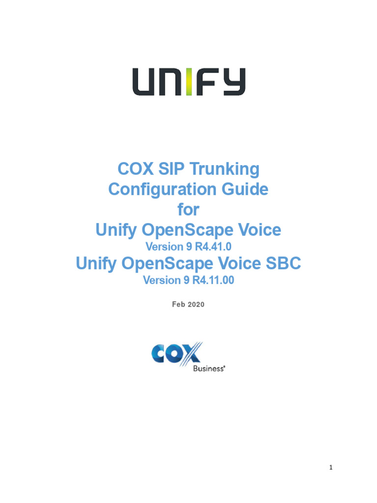 Cox Sip Trunking Configuration Guide Unify Openscapevoice V1 0 Pdf