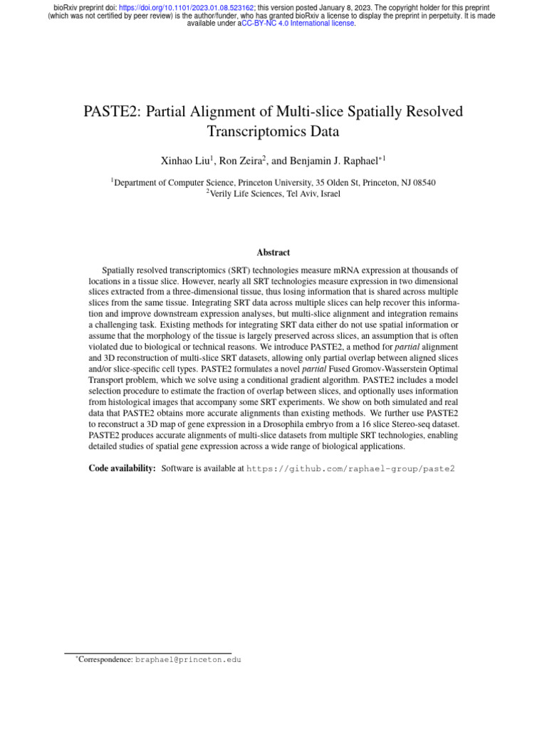 KG - PASTE2 - Partial Alignment of Multi-Slice Spatially Resolved Transcriptomics Data - Liu Et ...
