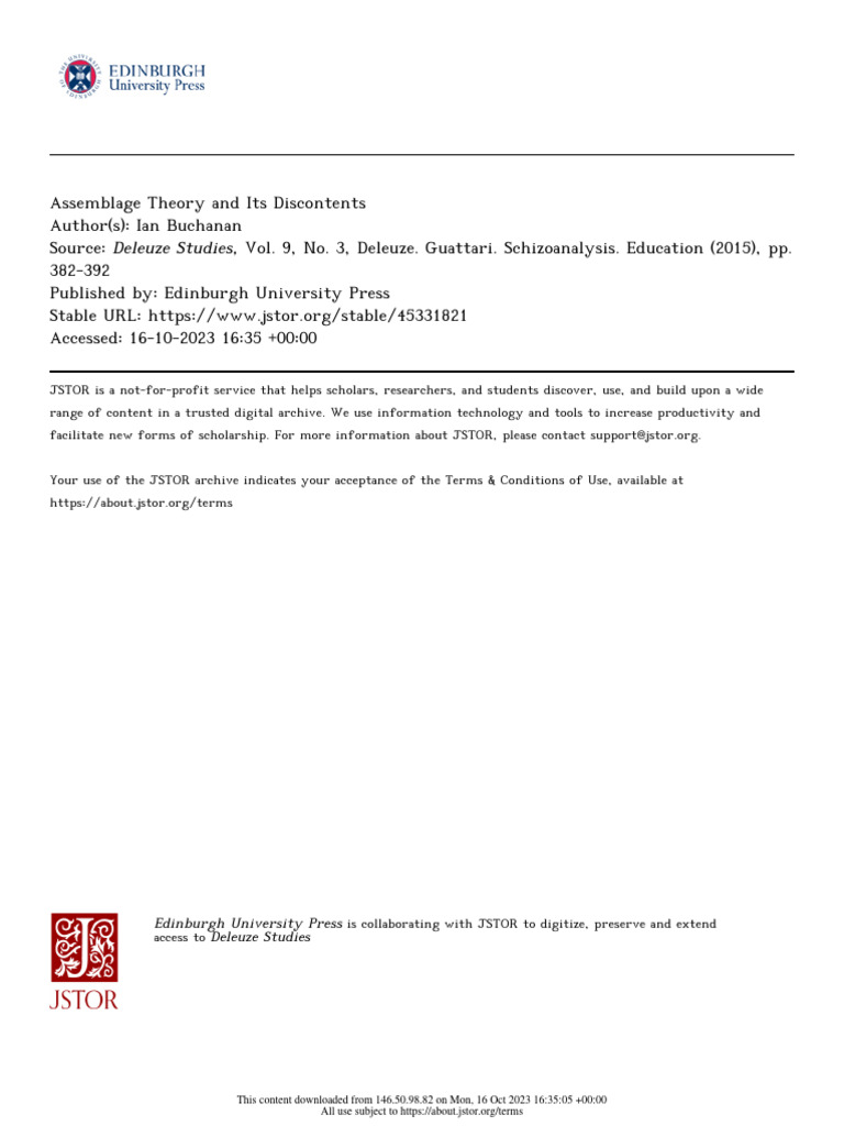 Assemblage Theory and Its Discontents | PDF | Philosophy | Science ... Assemblage Theory and Its Discontents | PDF | Philosophy | Science ...