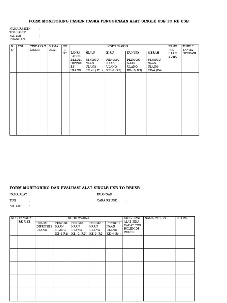 Form Monitoring Alat Single Use To Re Use | PDF