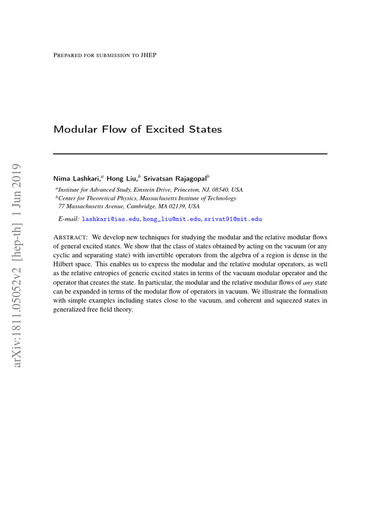 Modular Flow of Excited States: P Jhep | PDF