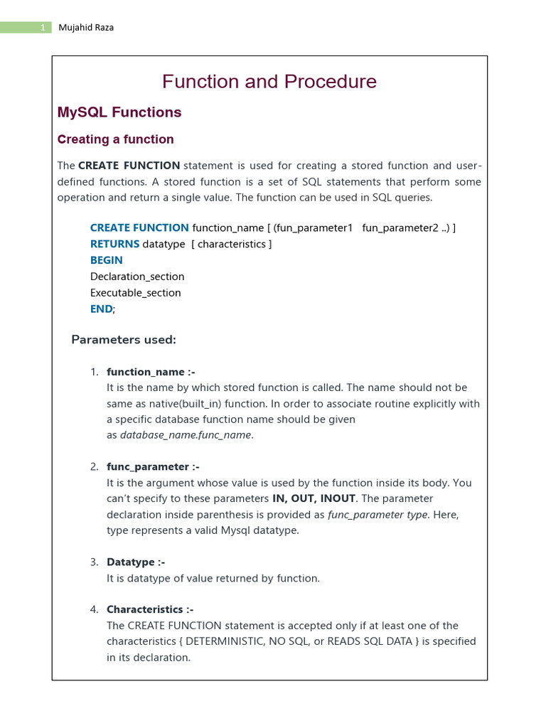MySQL Functions vs Procedures Explained | PDF