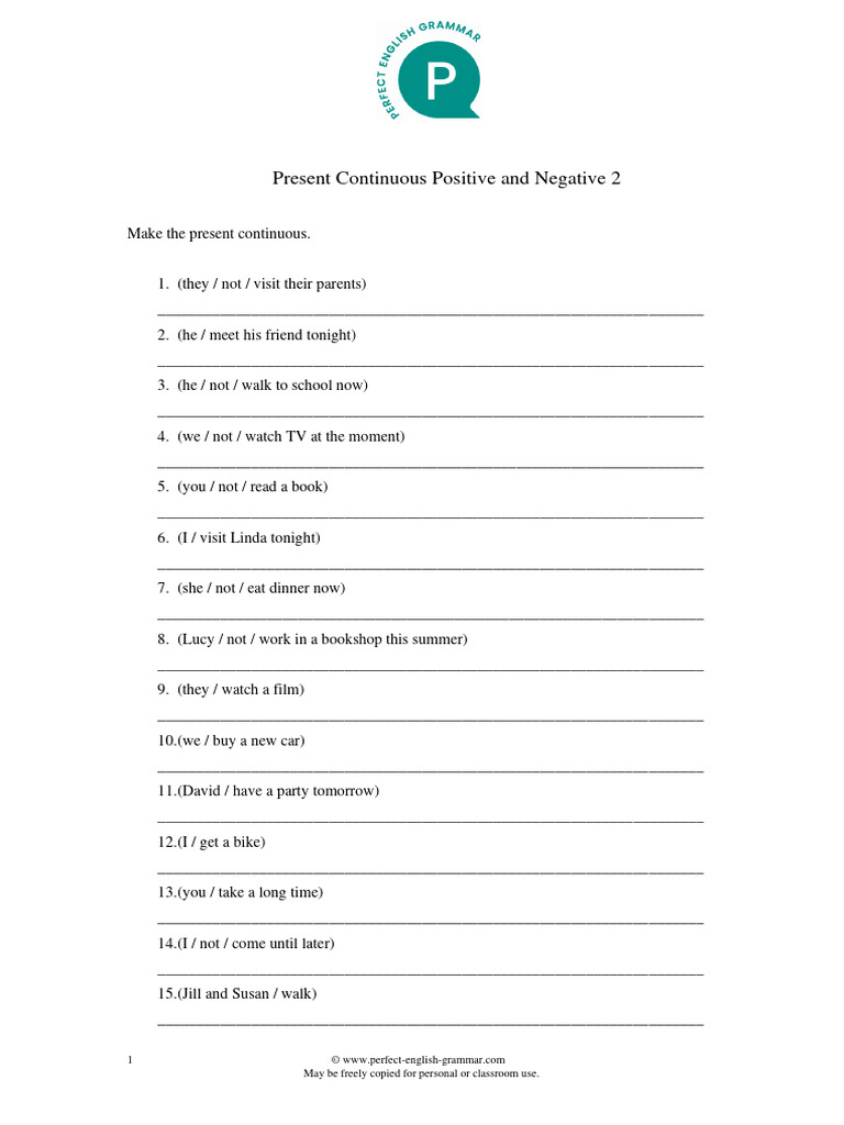 Present Continuous Form Positive and Negative 2 | PDF