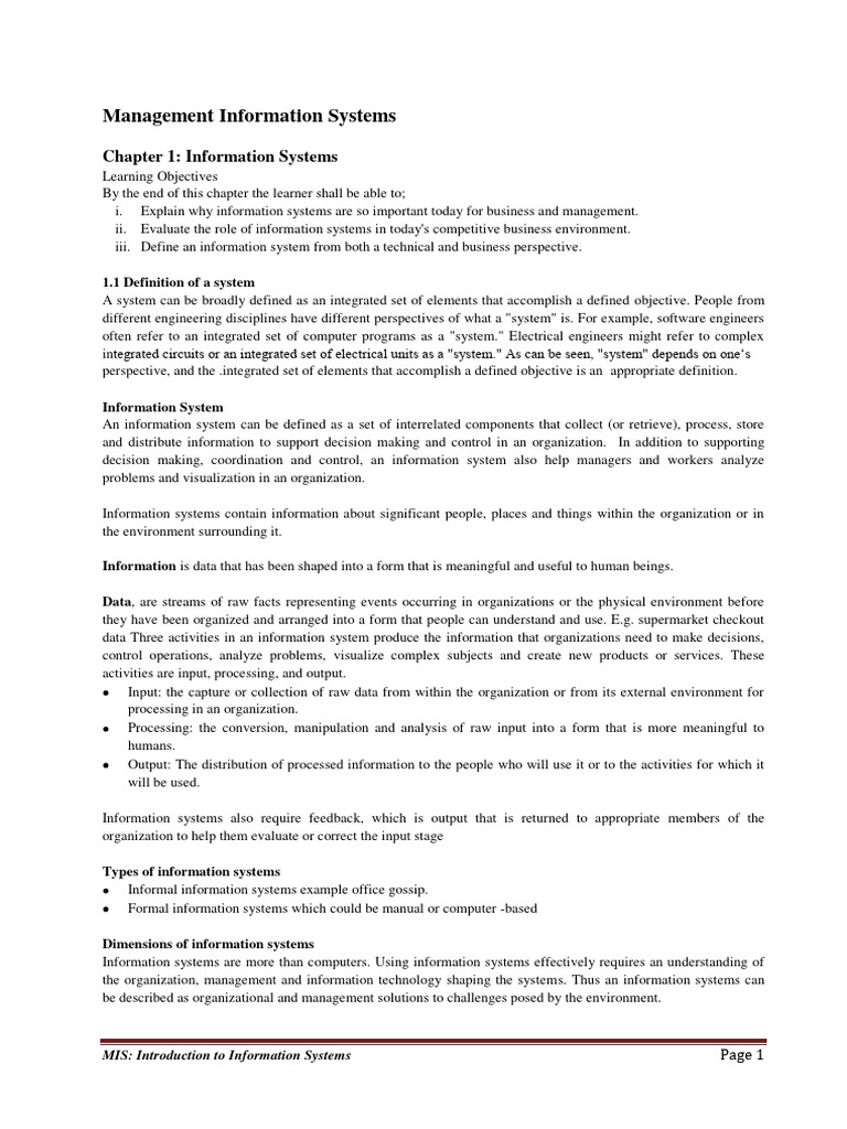 MIS Chapter 1 - Information Systems | PDF | System | Information System