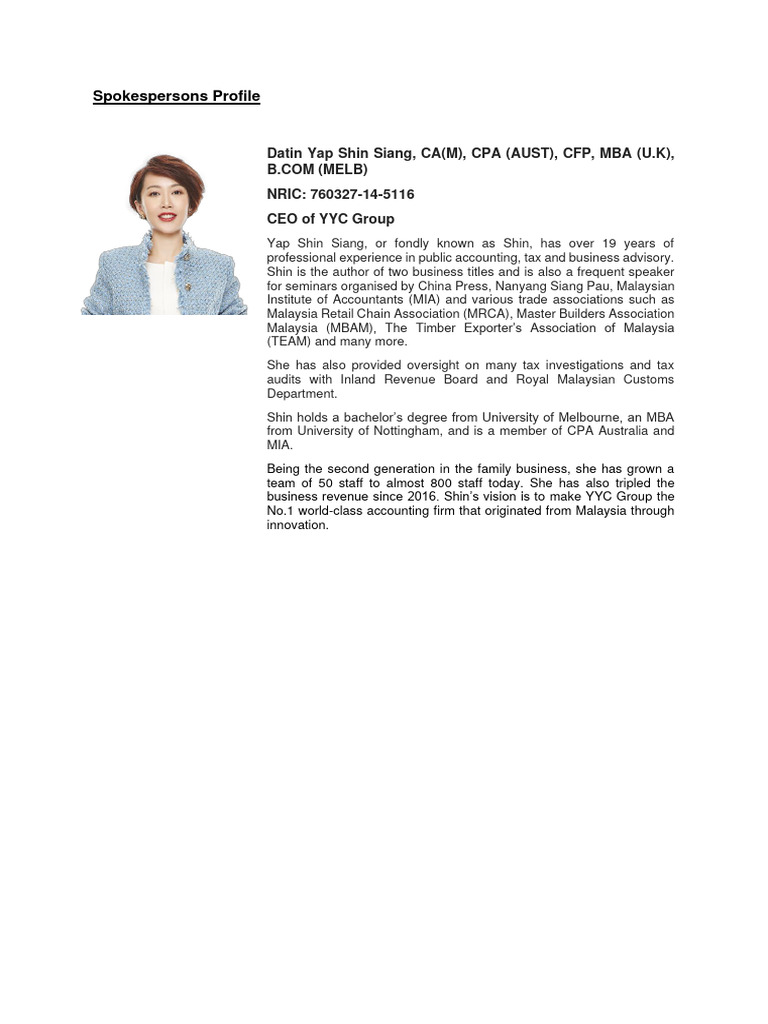 Speaker Profile - Datin Shin | PDF