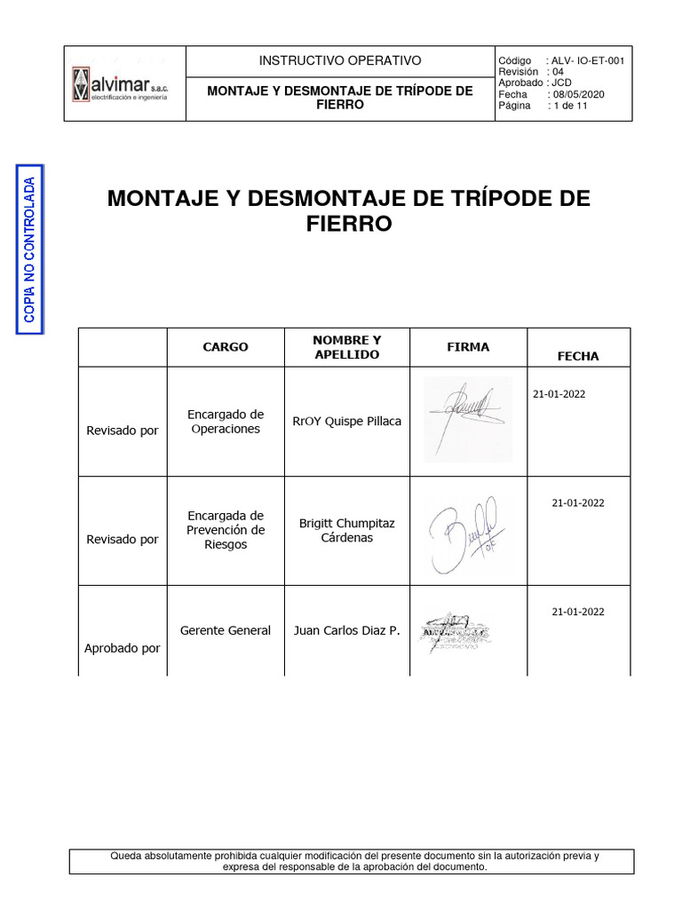 ALV-IO-ET-001 (04) Montaje y Desmontaje de Trípode de Fierro | PDF