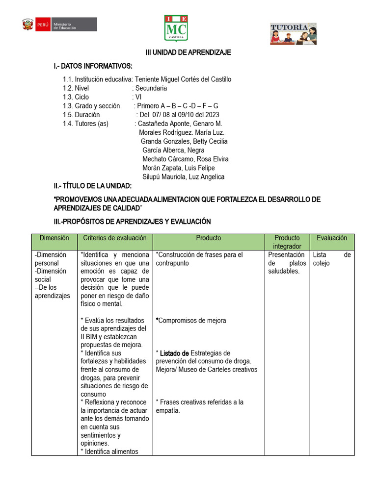 III UNIDAD DE APRENDIZAJE III Bimestre 1° | PDF
