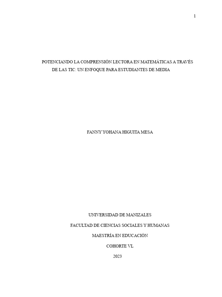 Anteproyecto - Comprensión Lectora Mat y Uso de Las Tic | PDF