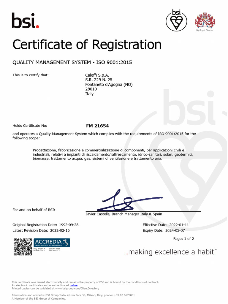 Caleffi - BSI CERTIFICATE | PDF
