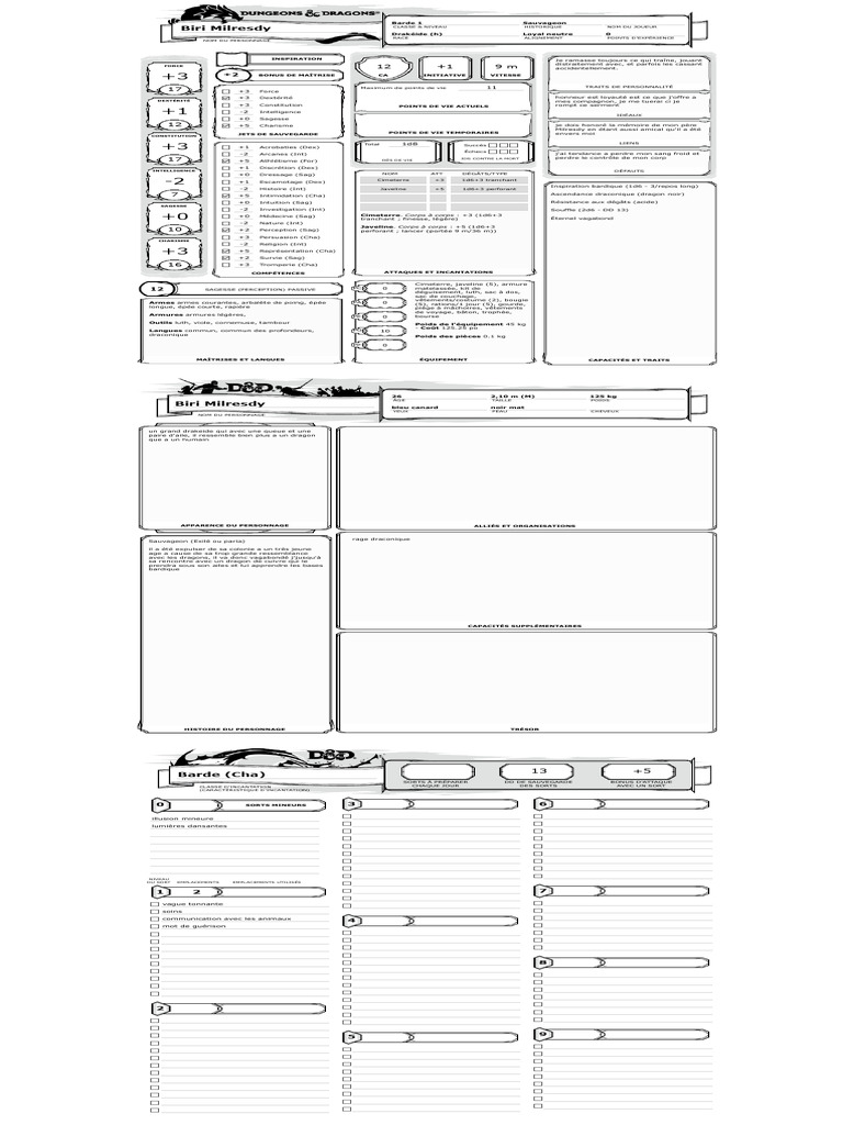 Feuille de Personnage Dungeons Dragons - DD 5 | PDF