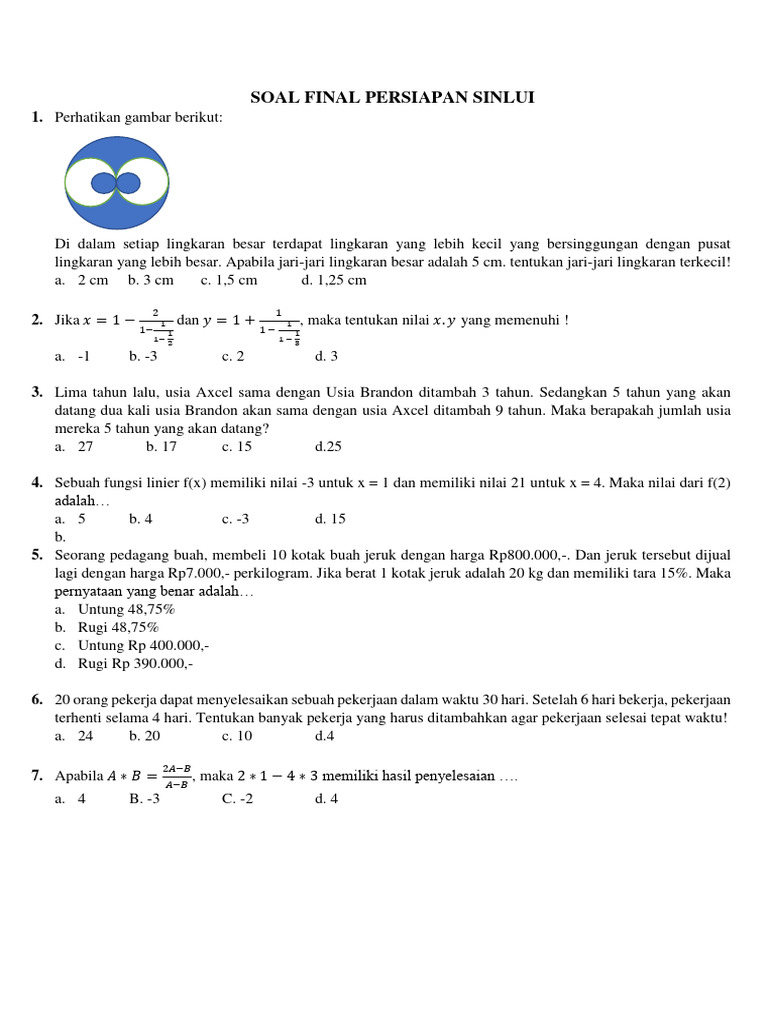 Soal Tryout Sinlui Matematika | PDF