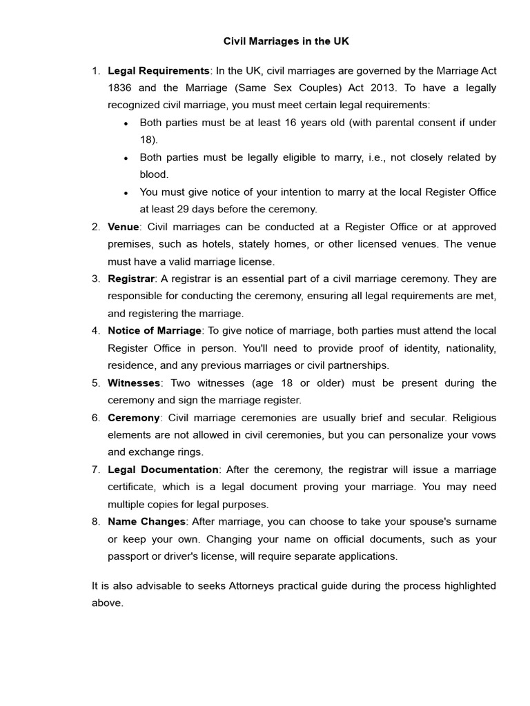 Civil Marriages in The UK | PDF