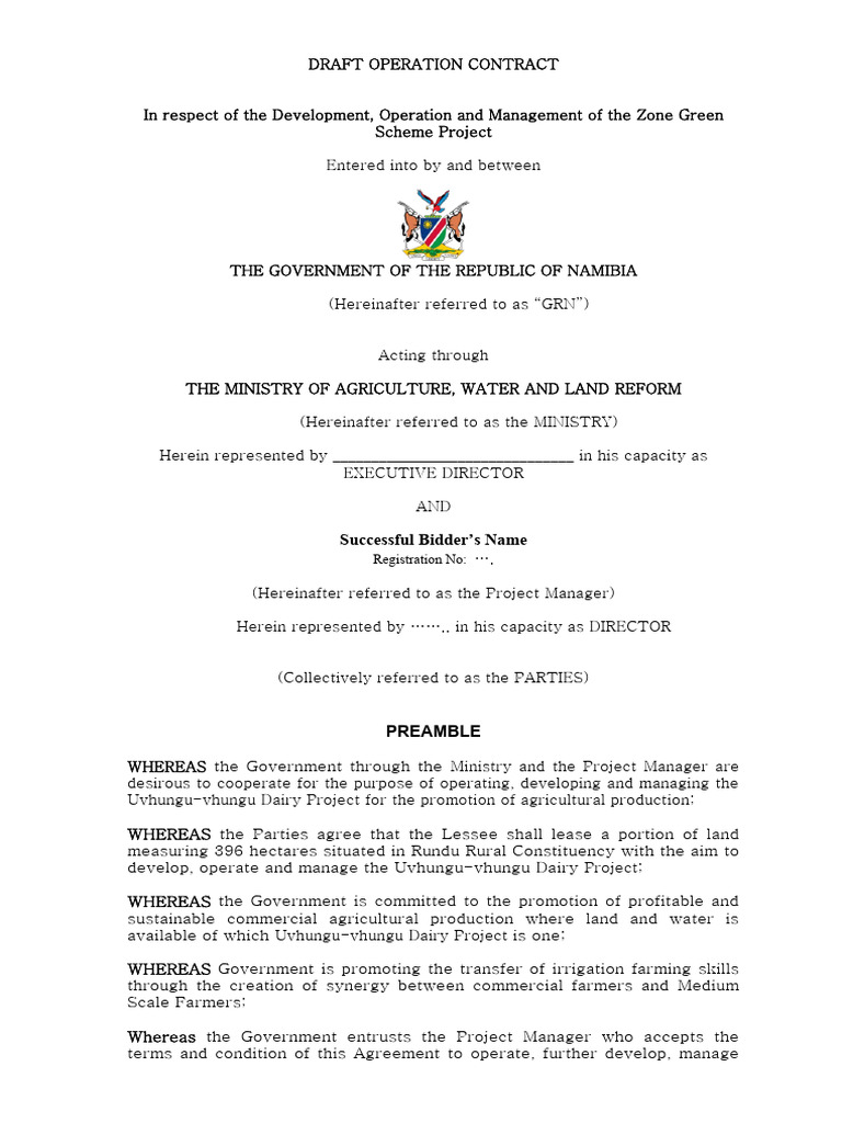 Draft Operation Contract | PDF | Business | Finance & Money Management