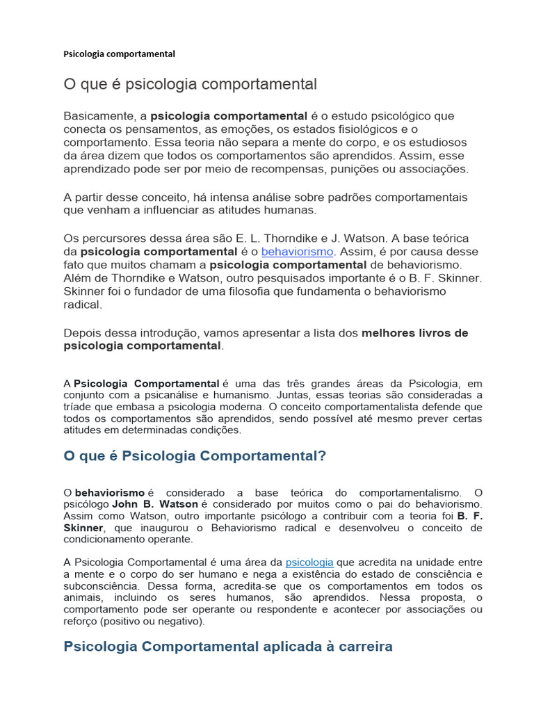 Psicologia Comportamental | PDF | Autoajuda | Ciências e Matemática