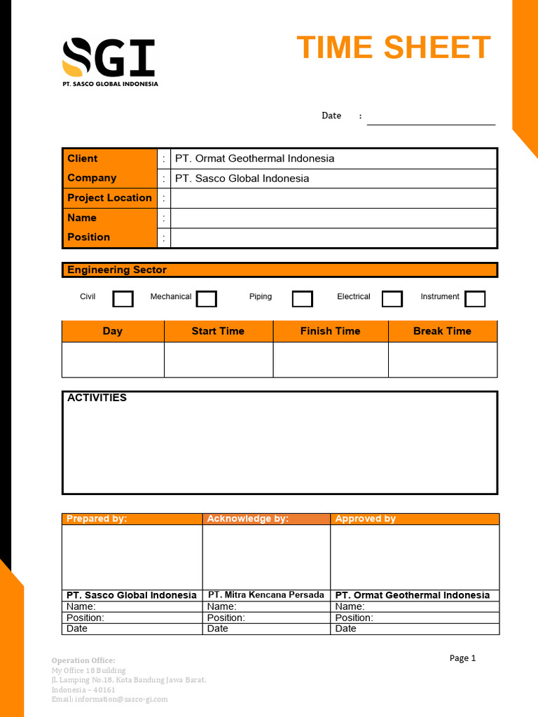 Time Sheet Form QC E&I | PDF