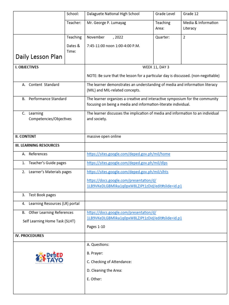 DLP-MIL-Q2-Week 11, Day 3. Discuss The Implication of Media and Information To An Individual and ...