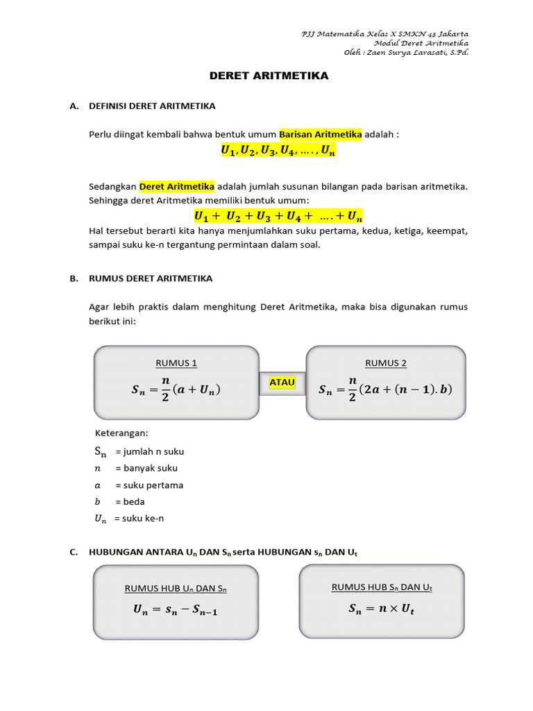 Modul Deret Aritmetika Kelas X SMKN 43 | PDF