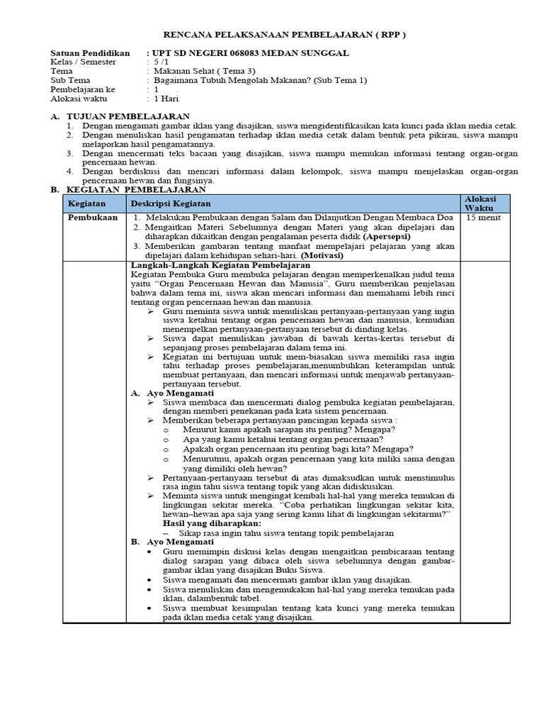 RPP Tema 3 Kelas 5 | PDF