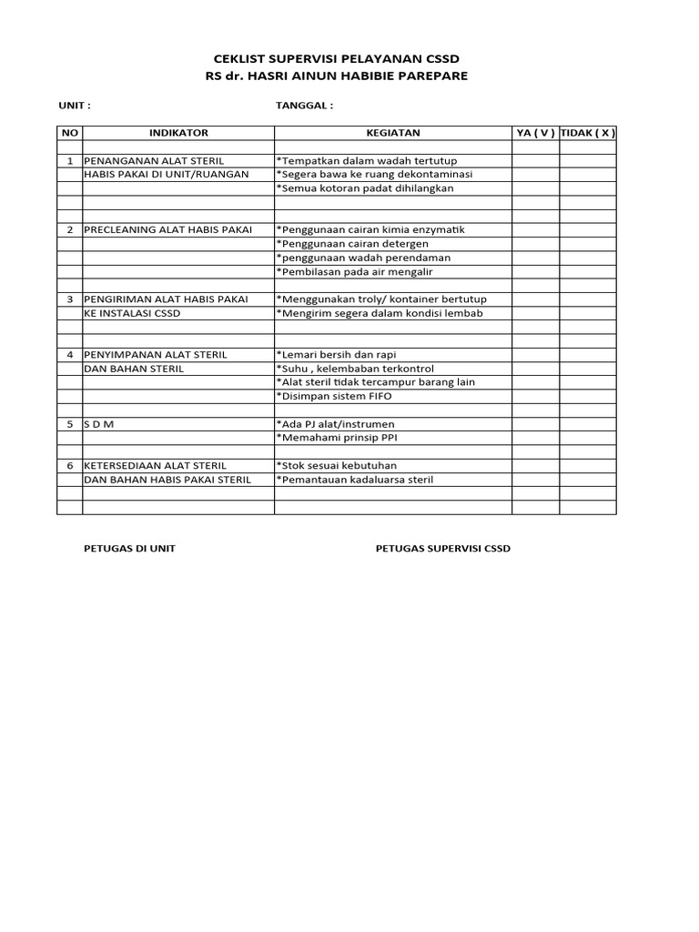 Supervisi Pelayanan CSSD | PDF