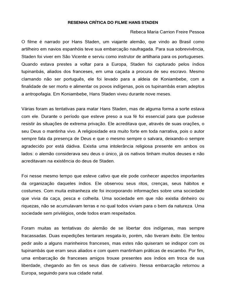 Resenha Crítica Do Filme Hans Staden | PDF