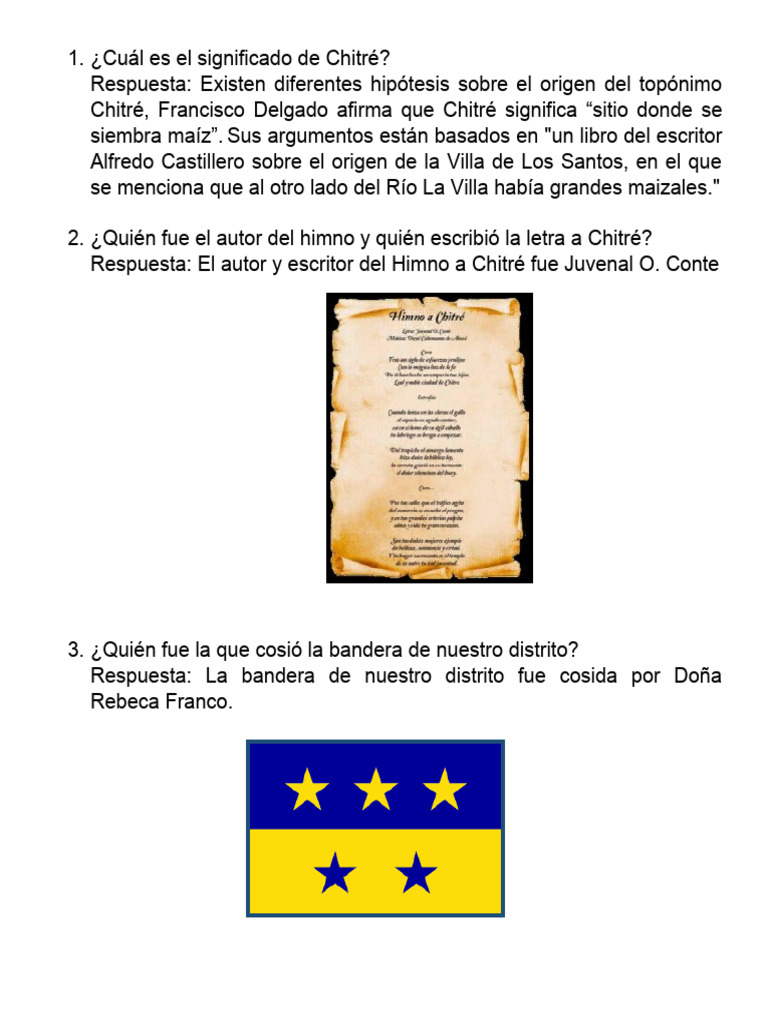 Fundacion Del Distrito de Chitre - Preguntas | PDF