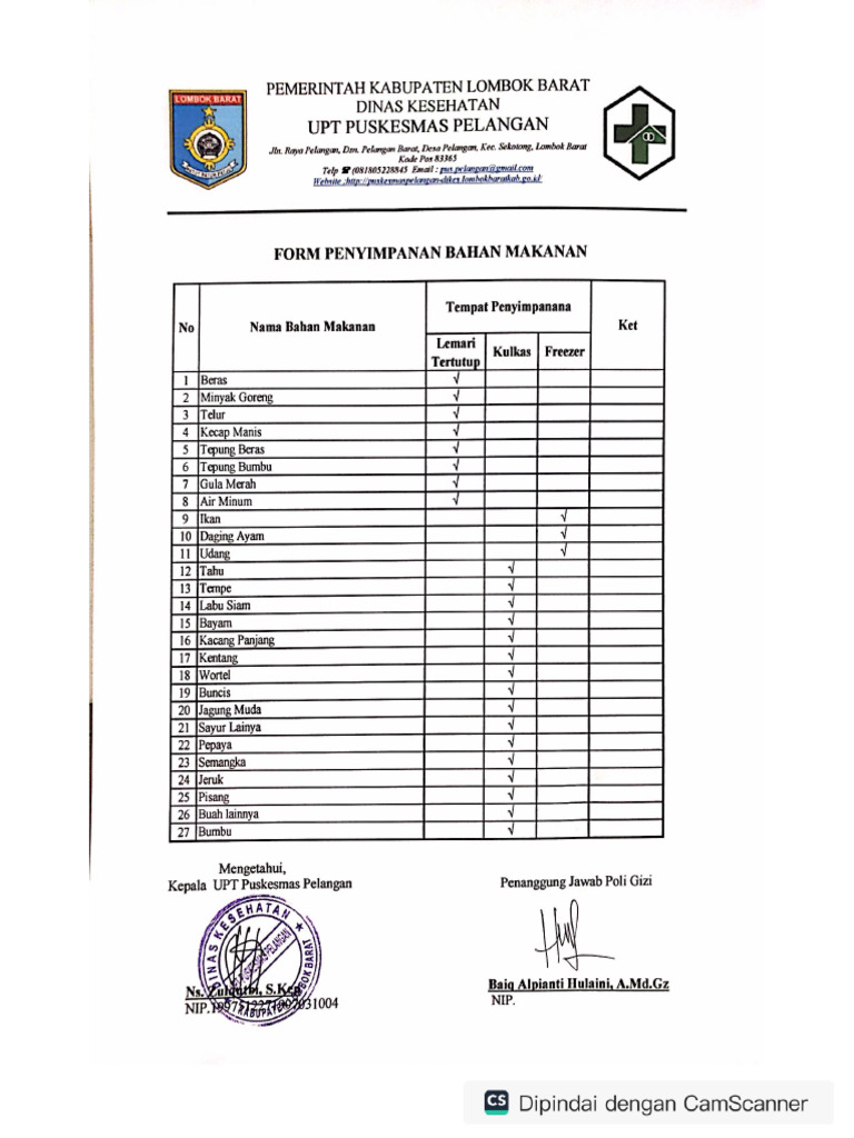 Form Penyimpanan Bahan Makanan | PDF