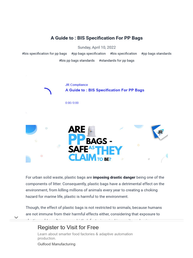 A Guide To - BIS Specification For PP Bags - JR Compliance | PDF | Business