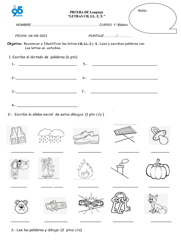 Prueba Lenguaje Letra CH, LL X Y Z | PDF