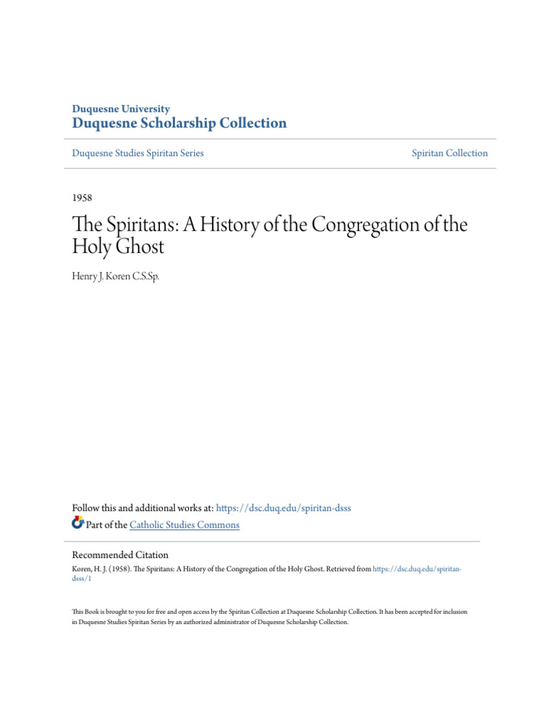 The Spiritans: A History of The Congregation of The Holy Ghost | PDF ...