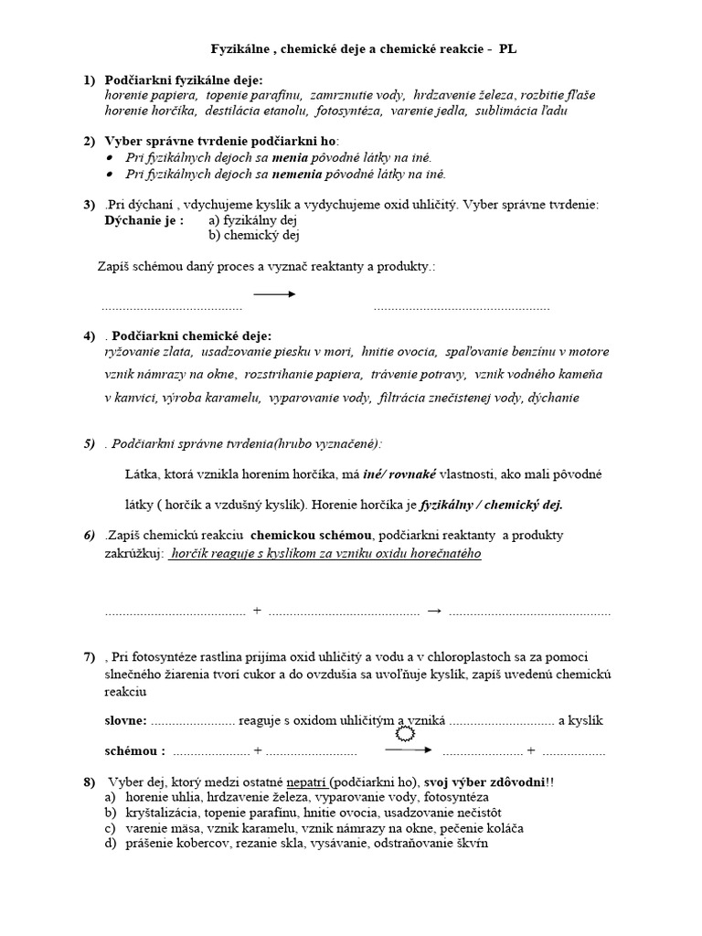 Chemicke Reakcie A Deje | PDF