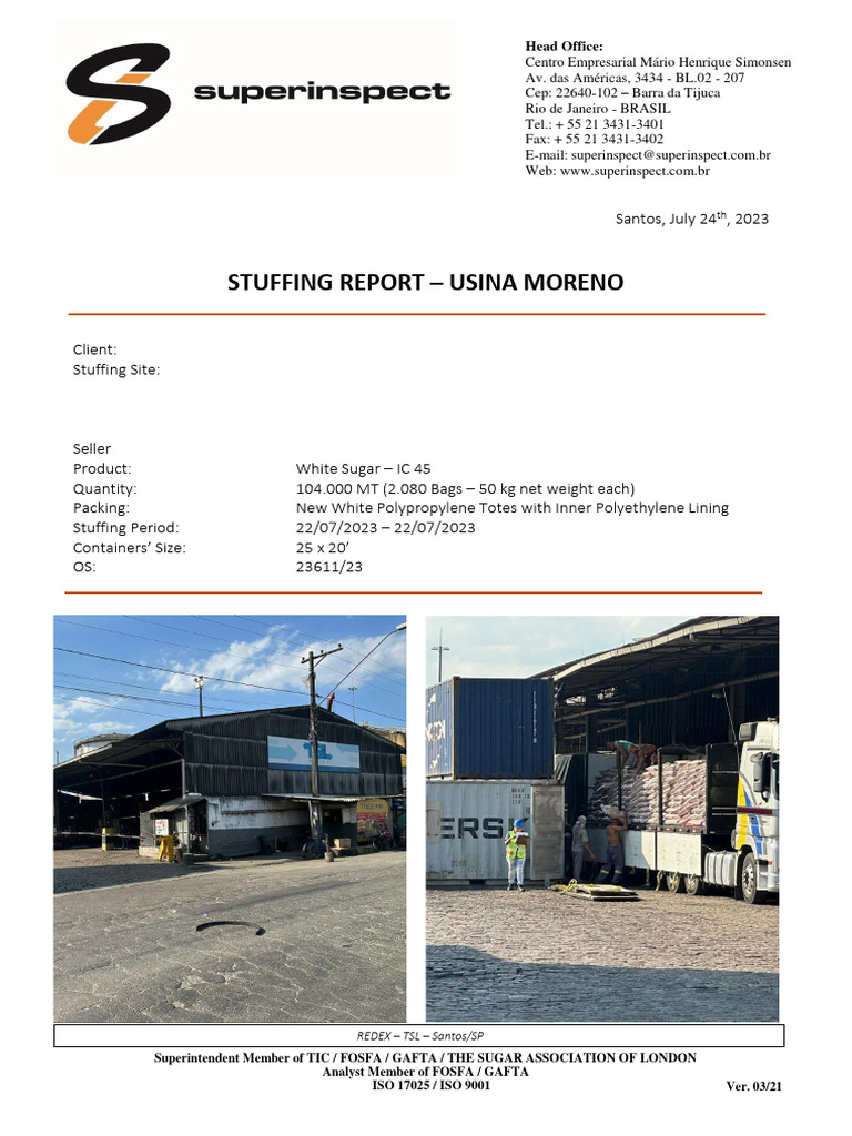 Stuffing Report - White Sugar - 23611-23 PAG 2 EVERGREEN | PDF