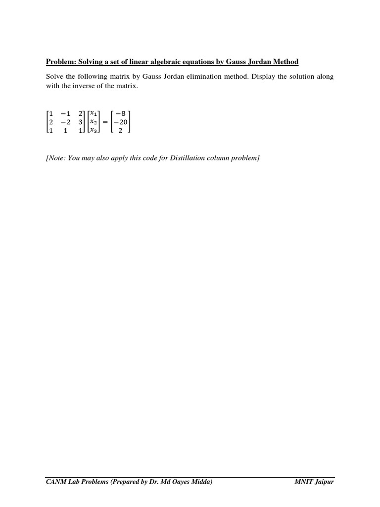 Prob 3 Gauss Jordan Method Pdf 