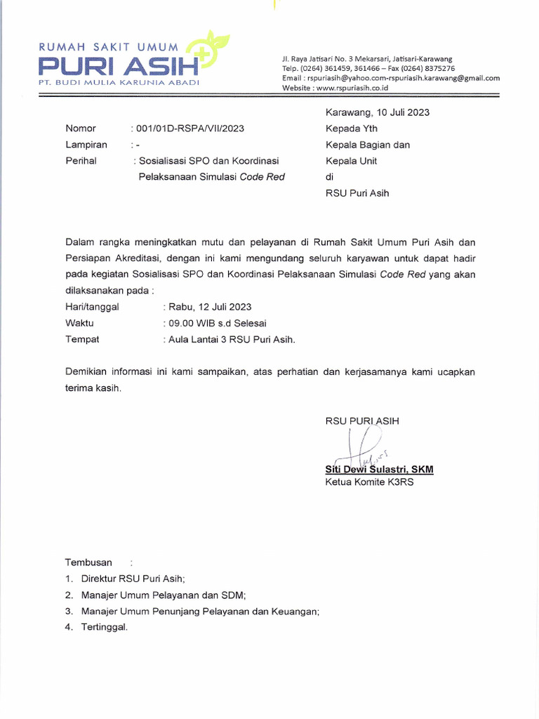 Undangan Persiapan Simulasi Code Red (Kabag Kanit) | PDF