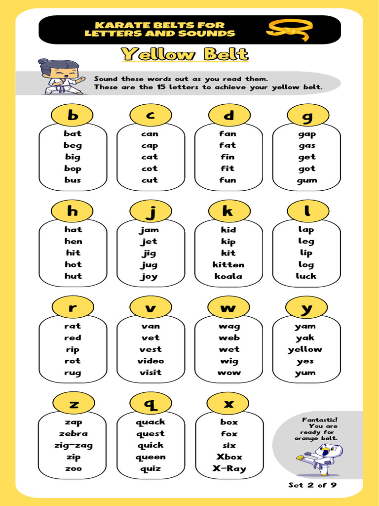 Yellow Belt Sounds and Letters Guide | PDF