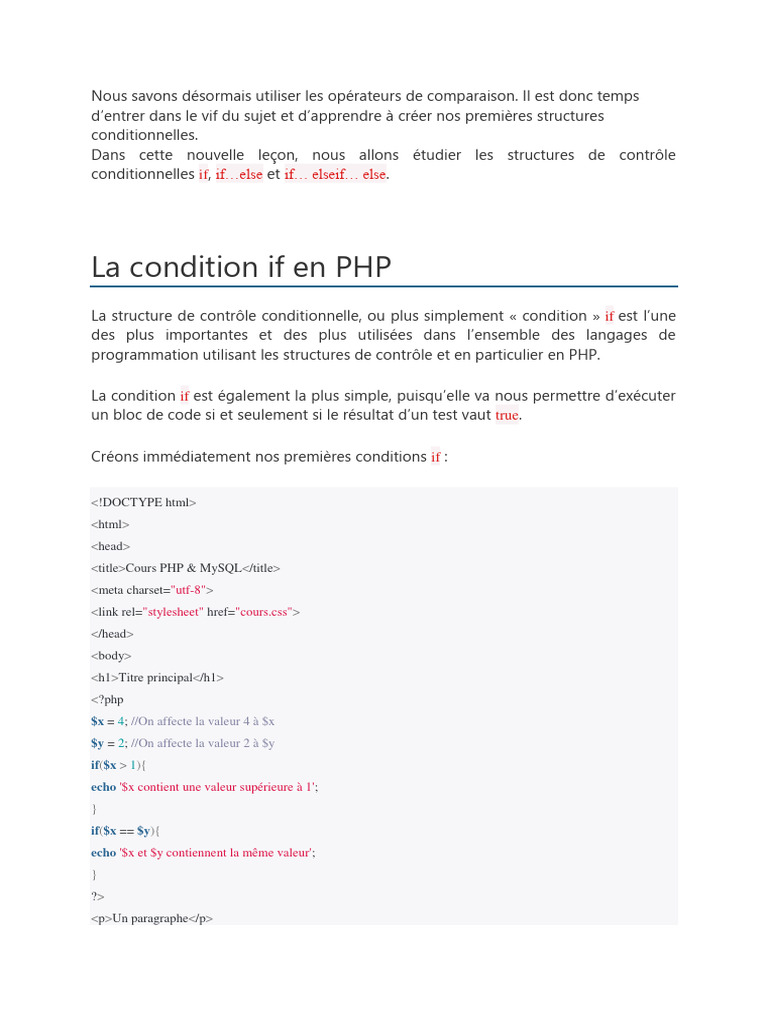 Structures conditionnelles en PHP | PDF | Évolution de carrière ...