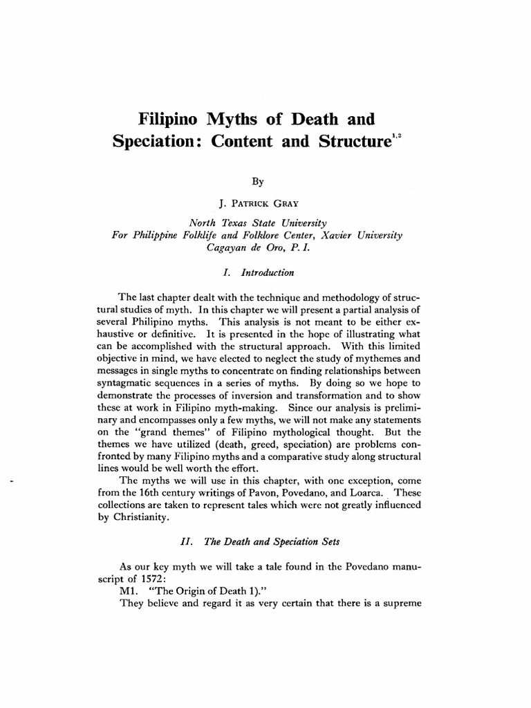 Filipino Myths of Death and Speciation - Content ... Philippine Culture ...
