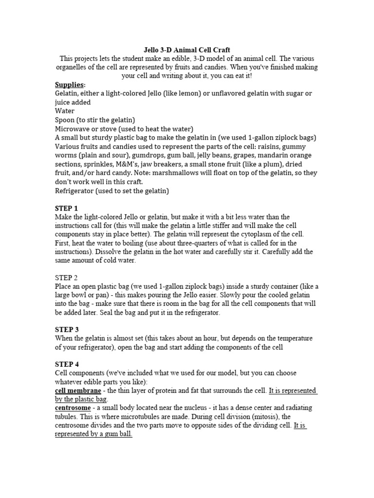 AnimalCell Activity Jello | PDF