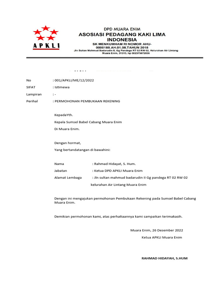 Contoh Surat Permohonan Pembukaan Rek | PDF