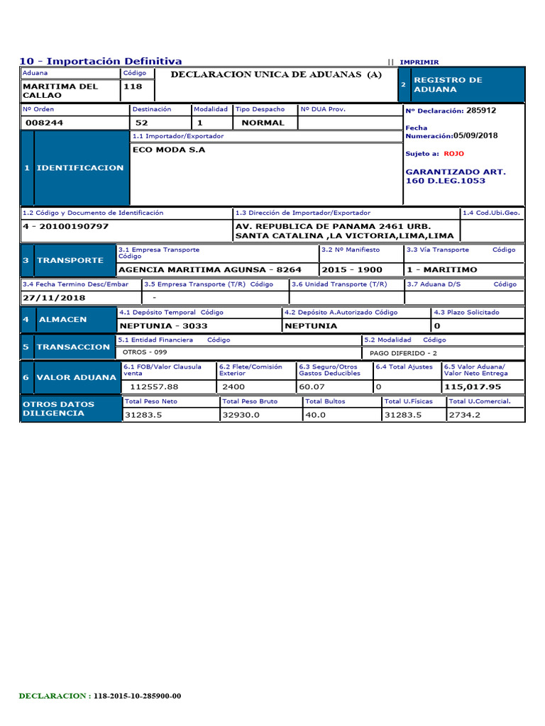 Ejemplo Llenado de Dam Importacion Maritimo | PDF