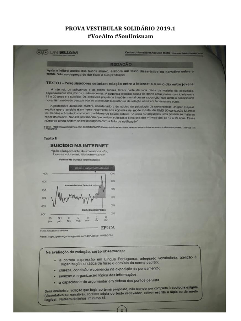 Prova Vestibular Solidário Unisuam | PDF