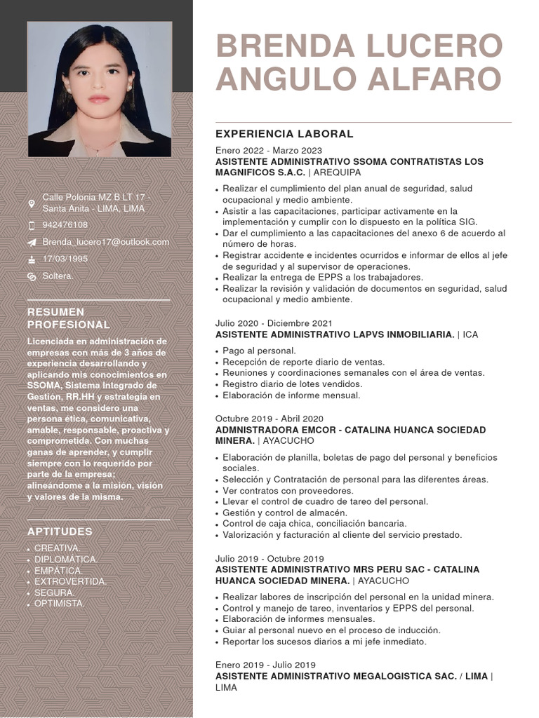 Angulo Alfaro Brenda Lucero CV | PDF
