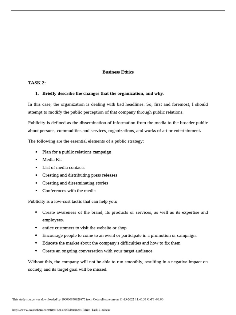 PR & CSR Strategies for Business Ethics | PDF | Business | Finance ...