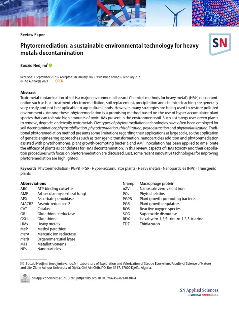 Phytoremediation: A Sustainable Environmental Technology For Heavy Metals Decontamination | PDF ...