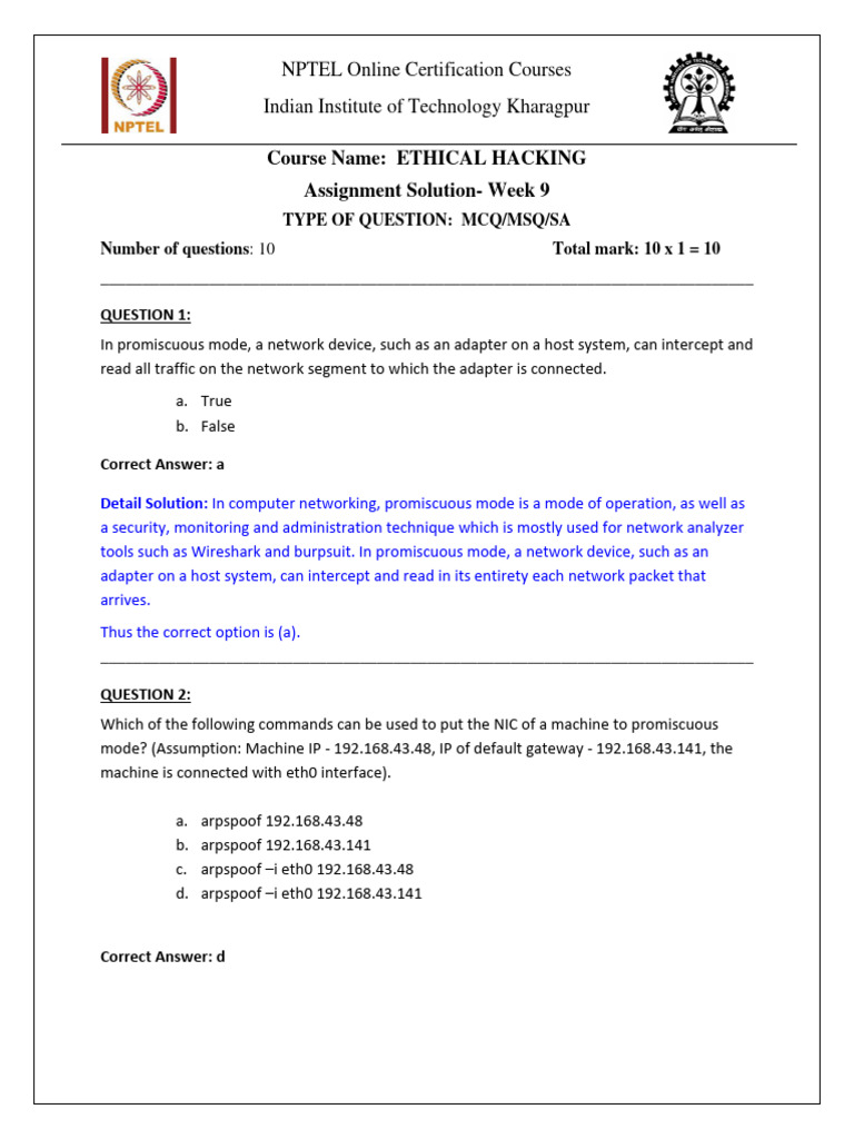 Ethical Hacking Week 9 Assignment Solutions | PDF | Technology & Engineering