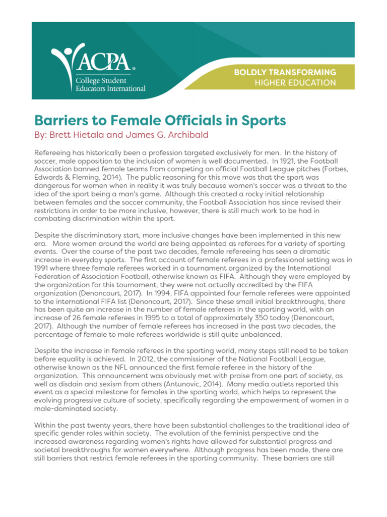White Paper Series Barriers To Female Officials in Sports | PDF