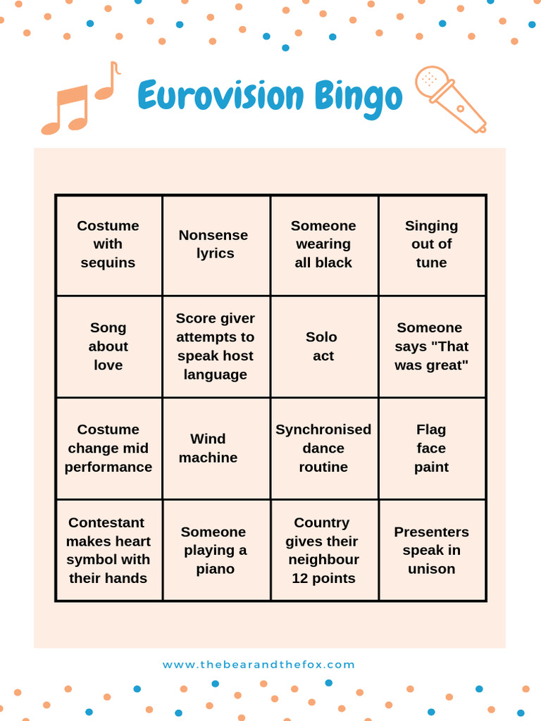Eurovision Bingo Card Template | PDF